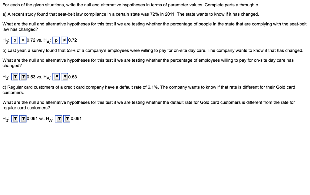 Solved For each of the given situations, write the null and | Chegg.com