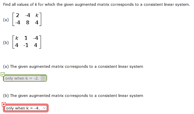 Solved Find all values of k for which the qiven augmented | Chegg.com