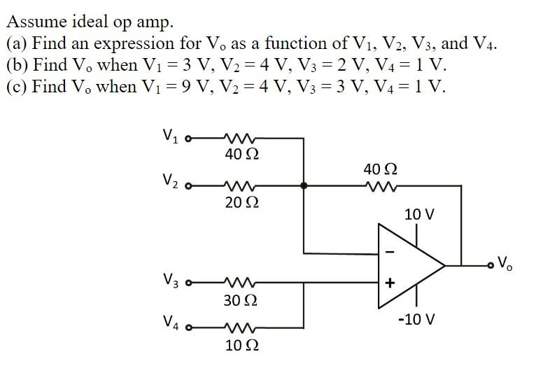 Solved Assume ideal op amp. (a) Find an expression for V0 as | Chegg.com