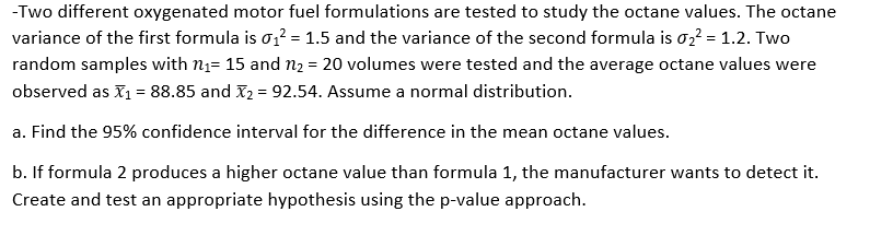 Solved -Two different oxygenated motor fuel formulations are | Chegg.com