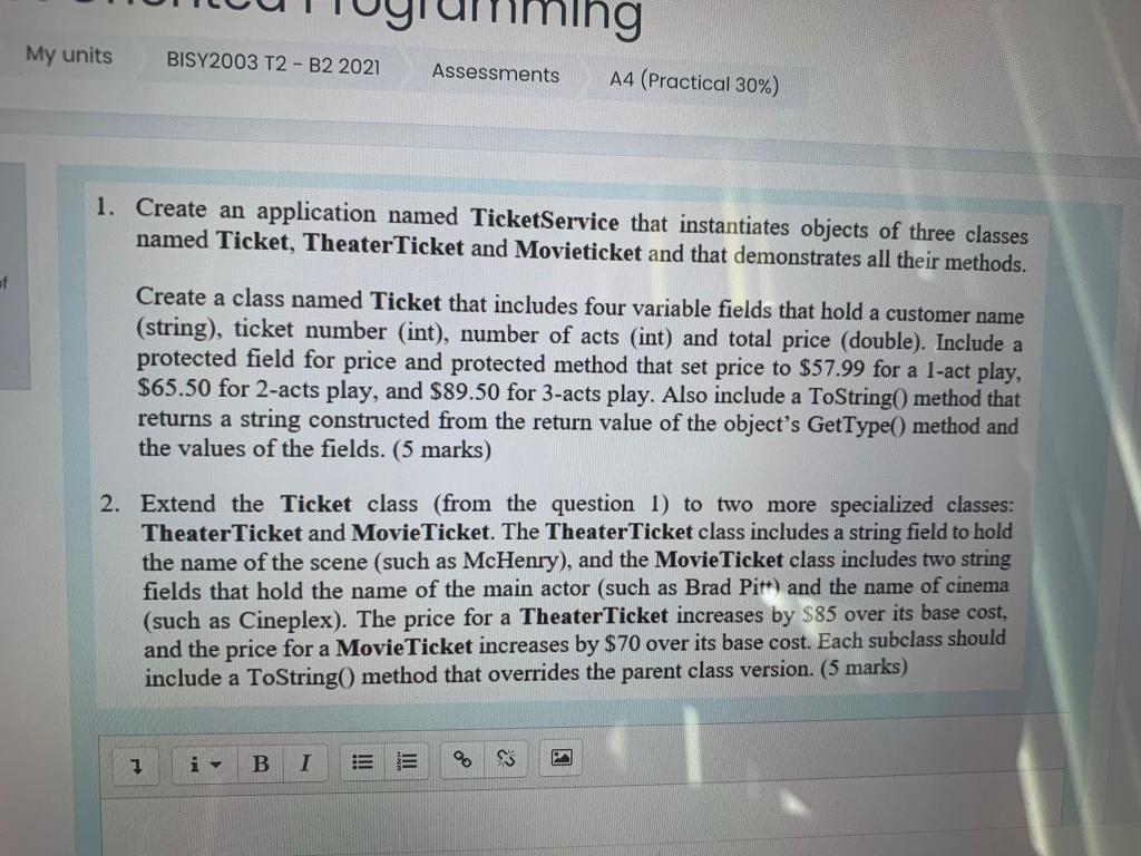 Solved amming Assessments A4 (Practical 30%) My units | Chegg.com