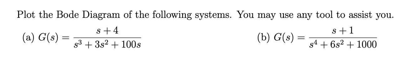 Solved Plot the Bode Diagram of the following systems. You | Chegg.com
