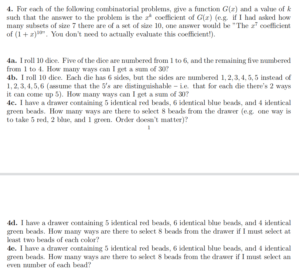 Solved 4. For each of the following combinatorial problems, | Chegg.com