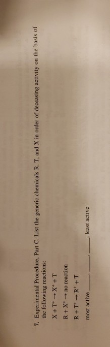 Solved 7. Experimental Procedure, Part C. List the generic | Chegg.com