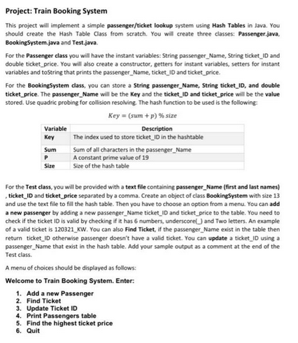 Solved Project: Train Booking System This project will | Chegg.com
