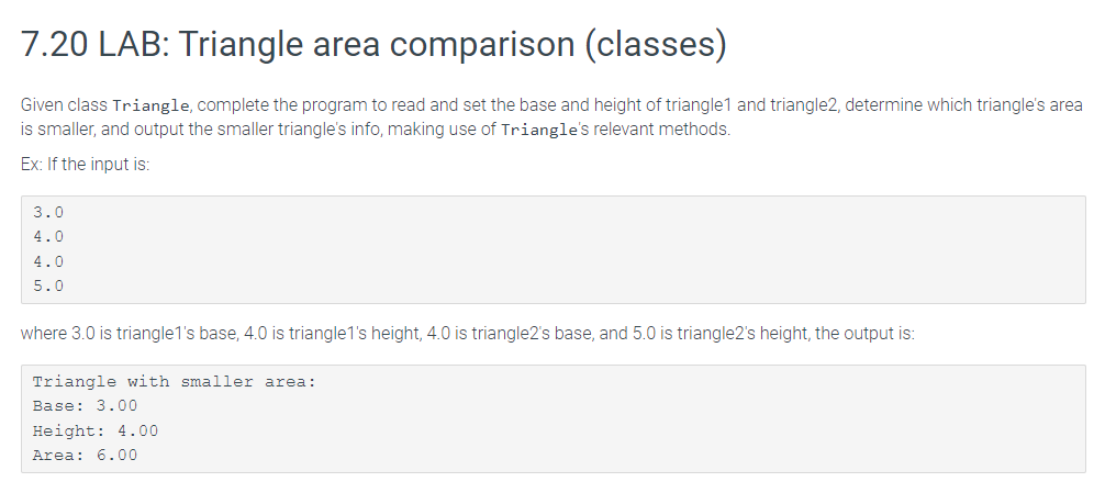 Solved Given class Triangle, complete the program to read | Chegg.com
