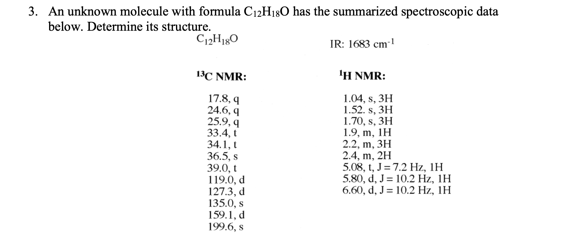 Solved An unknown molecule with formula C12H18O has the | Chegg.com