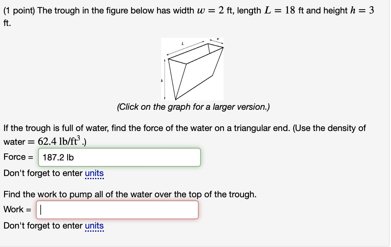 Solved ( 1 point) The trough in the figure below has width | Chegg.com