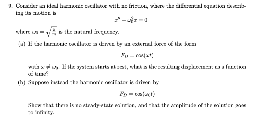 Solved Consider an ideal harmonic oscillator with no | Chegg.com