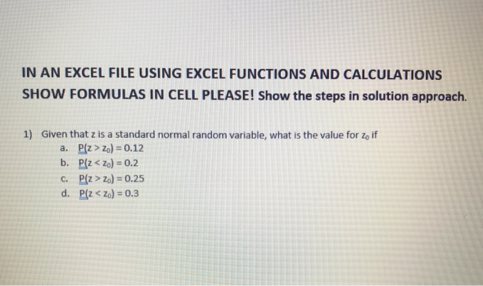 Solved In An Excel File Using Excel Functions And