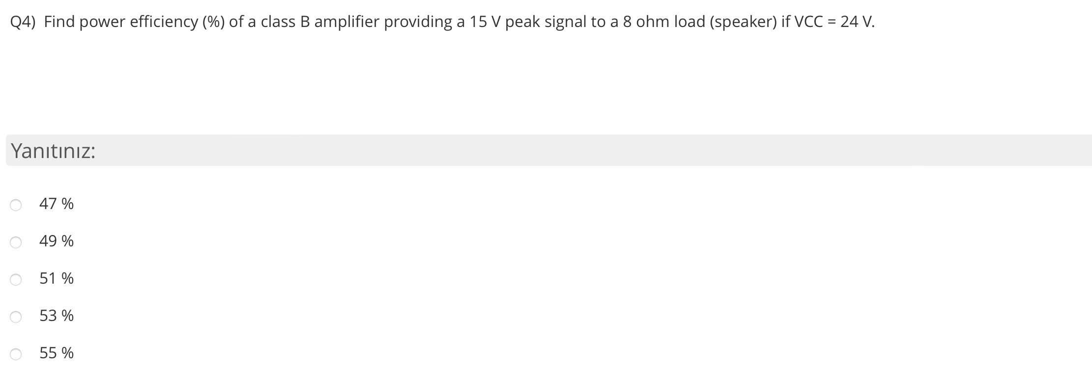 Solved Q4) Find power efficiency (\%) of a class B amplifier | Chegg.com