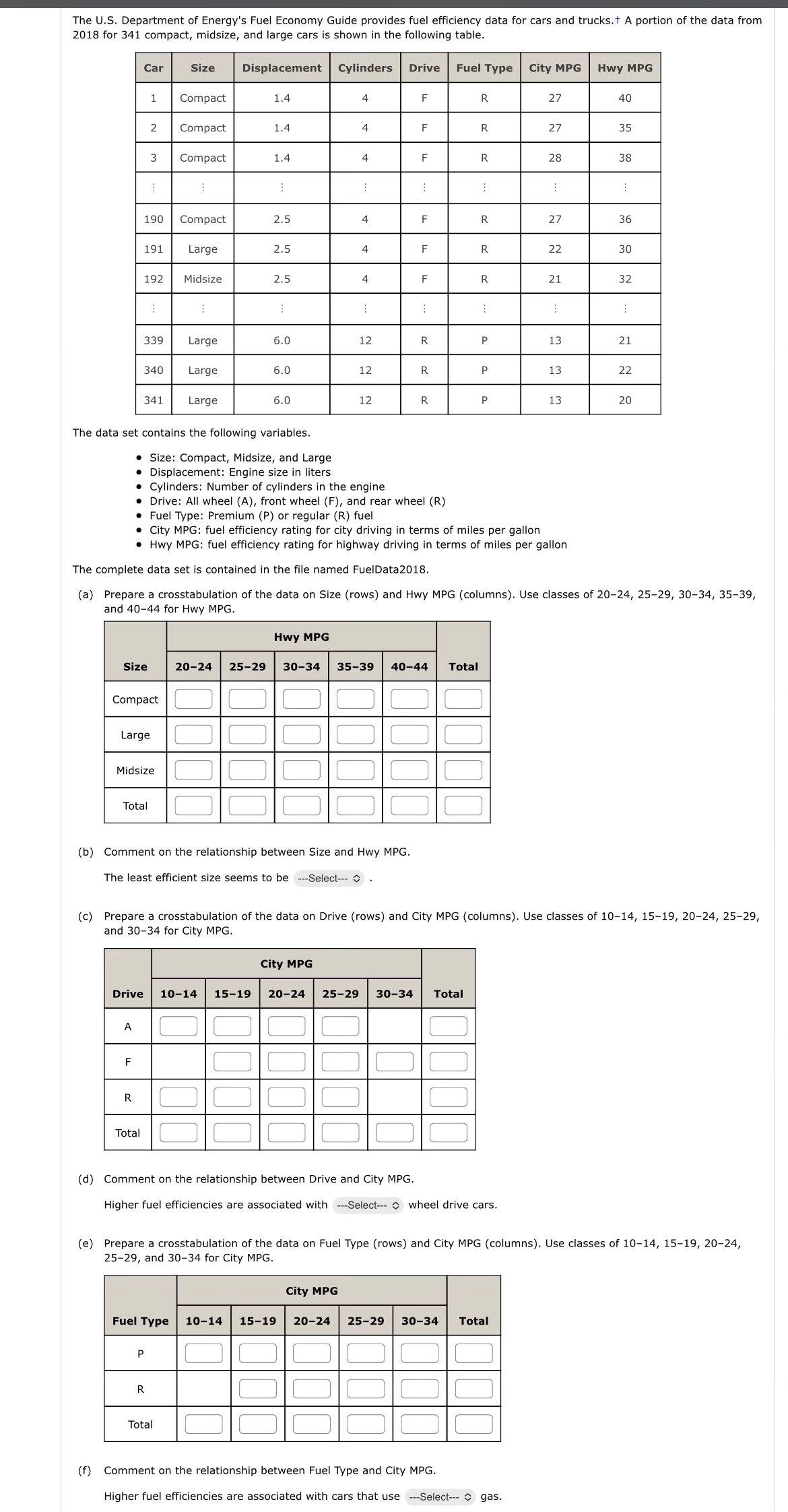 The U.S. Department of Energy's Fuel Economy Guide | Chegg.com