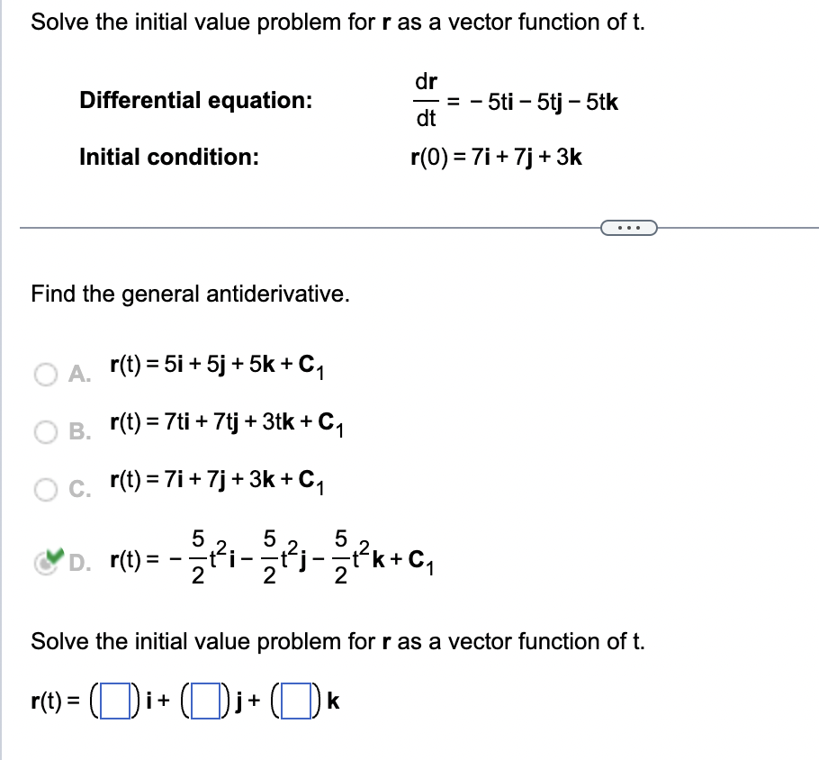 Solved Solve the initial value problem for r as a vector | Chegg.com