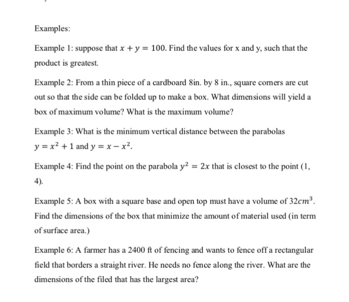 Solved Examples: Example1: suppose that x y 100. Find the | Chegg.com