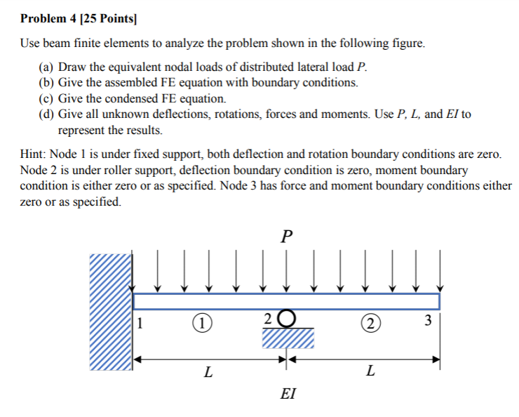 Problem 4 [25 Points] Use beam finite elements to | Chegg.com