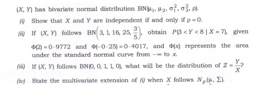 Solved (x,Y) ﻿has bivariate normal distribution | Chegg.com