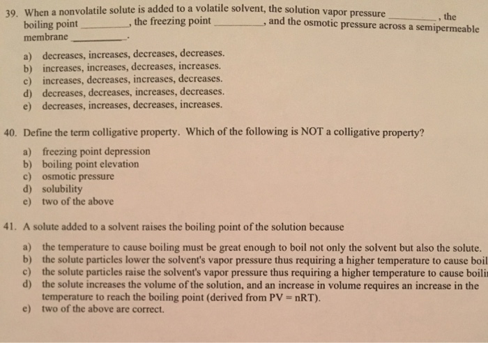 39 When A Nonvolatile Solute Is Added To A Volatile