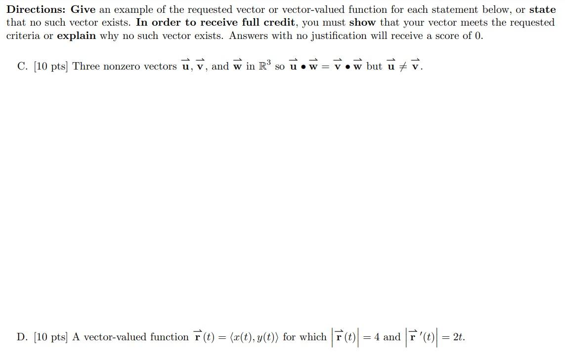 Solved Directions: Give an example of the requested vector | Chegg.com