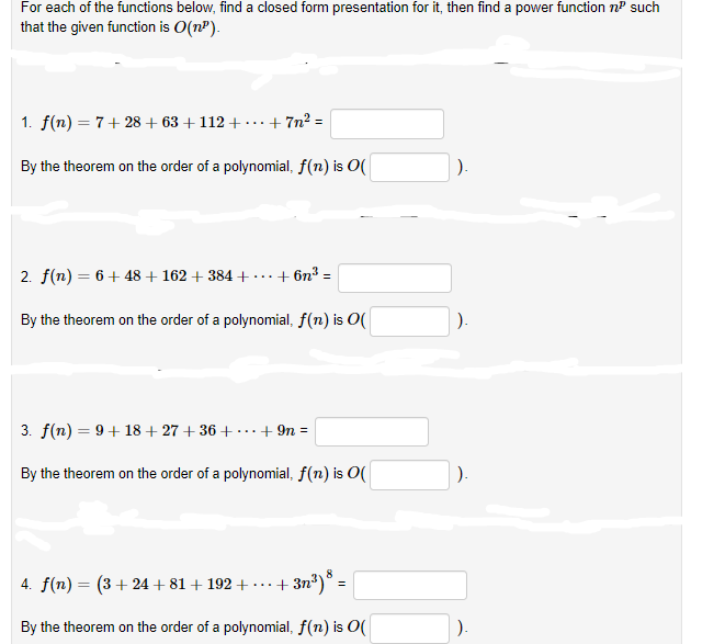 Solved for the functions below, find a closed form | Chegg.com
