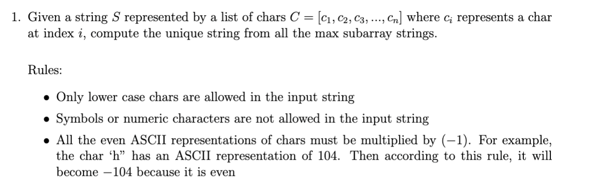 Solved Given a string S represented by a list of chars | Chegg.com