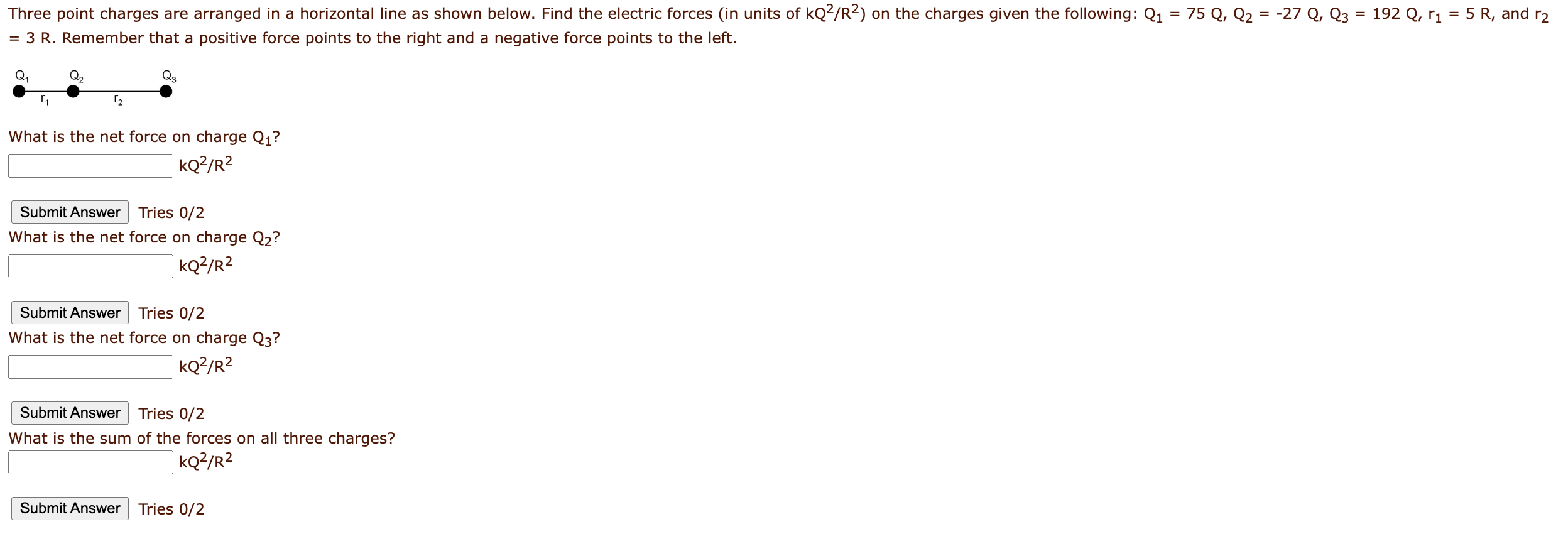 Solved =3R. Remember that a positive force points to the | Chegg.com