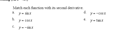 Solved Match each function with its second derivative. d. a. | Chegg.com