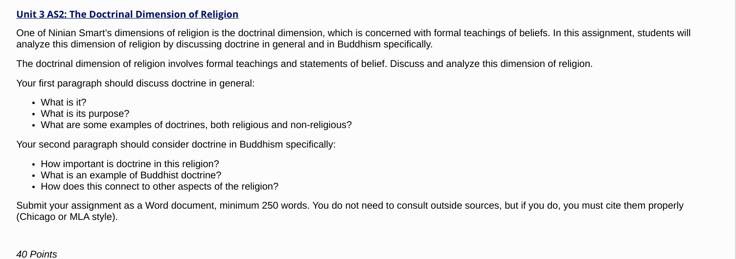Unit 3 AS2: The Doctrinal Dimension of Religion One | Chegg.com