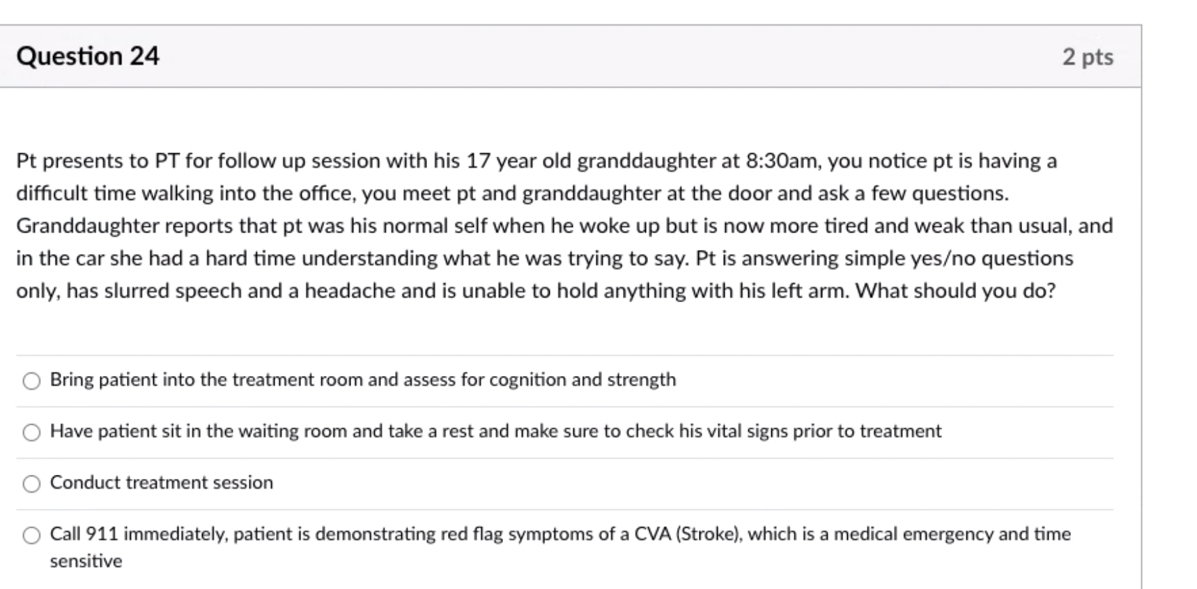 Solved Pt presents to PT for follow up session with his 17 | Chegg.com