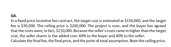 Solved Q4. In a fixed price incentive fee contract, the | Chegg.com