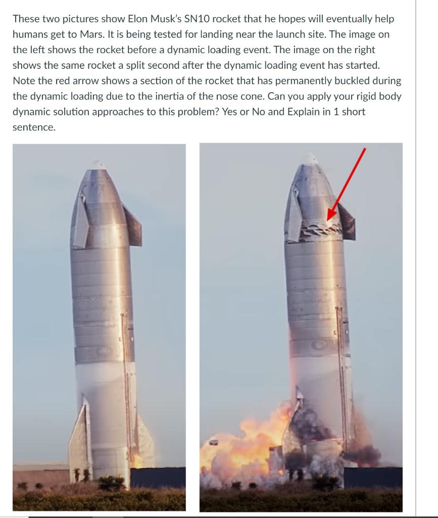 Solved These two pictures show Elon Musk's SN10 rocket that | Chegg.com