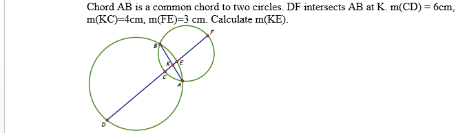 Solved Chord AB is a common chord to two circles. DF | Chegg.com