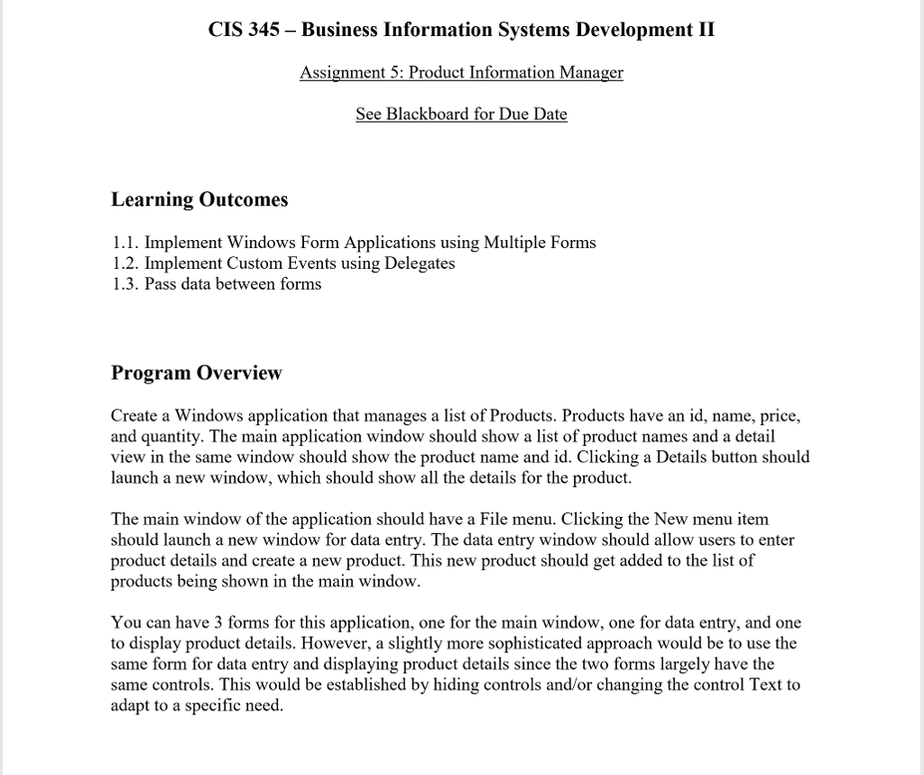 Solved CIS 345 - Business Information Systems Development II | Chegg.com
