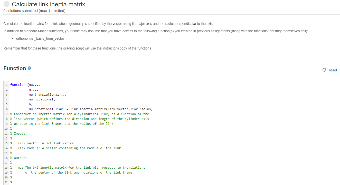 Calculate link inertia matrix O solutions submitted | Chegg.com
