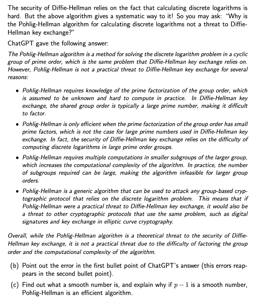 Solved The Pohlig-Hellman algorithm to calculate discrete | Chegg.com