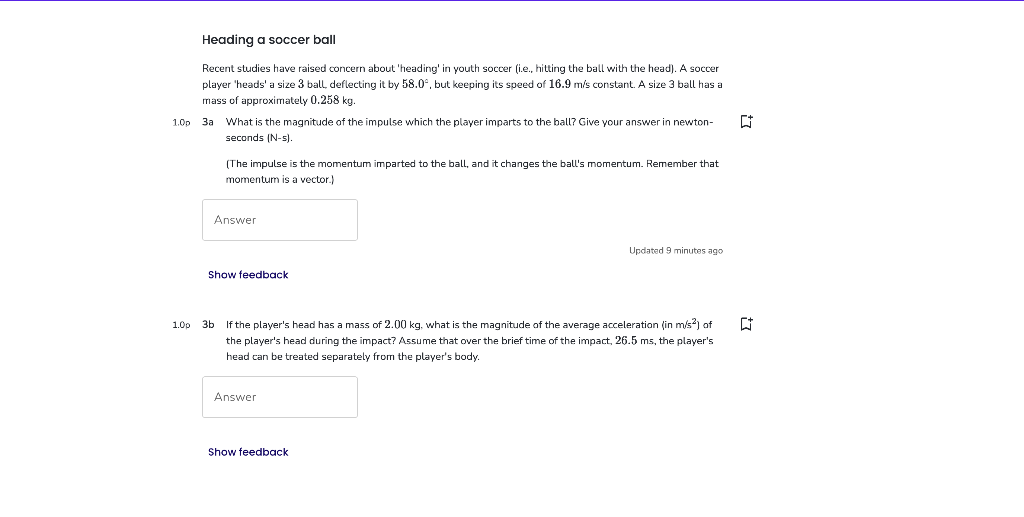 Solved Heading a soccer ball Recent studies have raised | Chegg.com