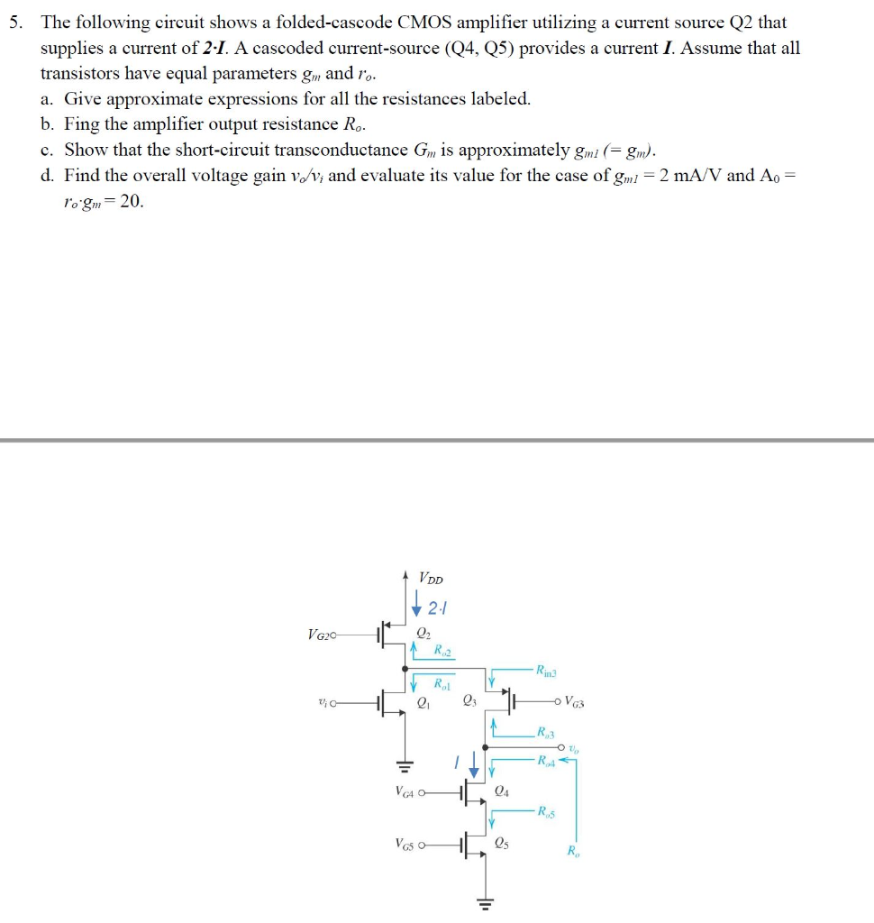 Solved The following circuit shows a folded-cascode CMOS | Chegg.com