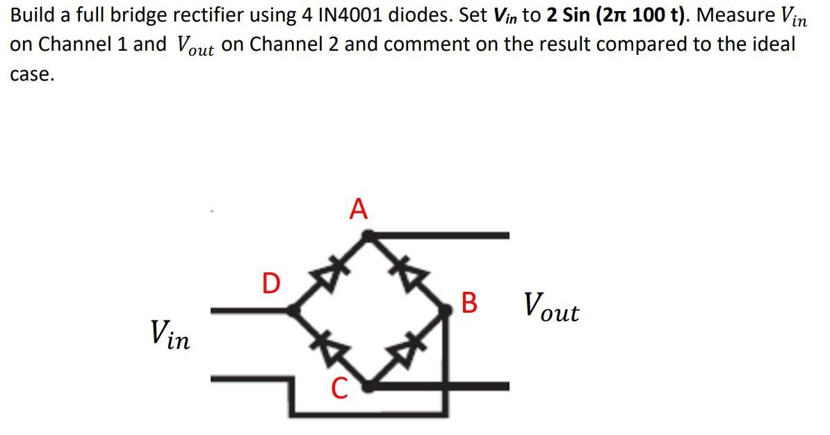 Solved Build a full bridge rectifier using 4 IN4001 diodes. | Chegg.com