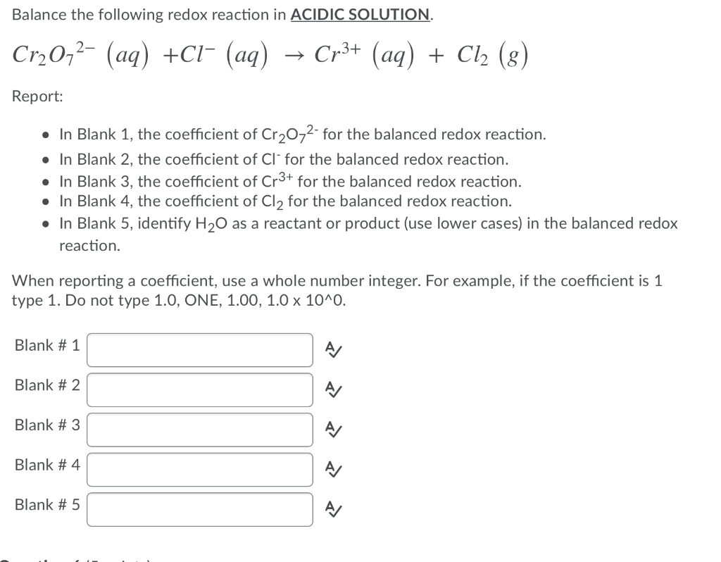 Solved Balance the following redox reaction in ACIDIC | Chegg.com