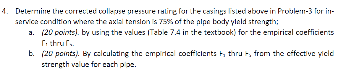 Solved 4. Determine the corrected collapse pressure rating | Chegg.com