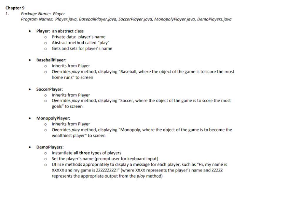 Solved Chapter 9 1. Package Name: Player Program Names: | Chegg.com