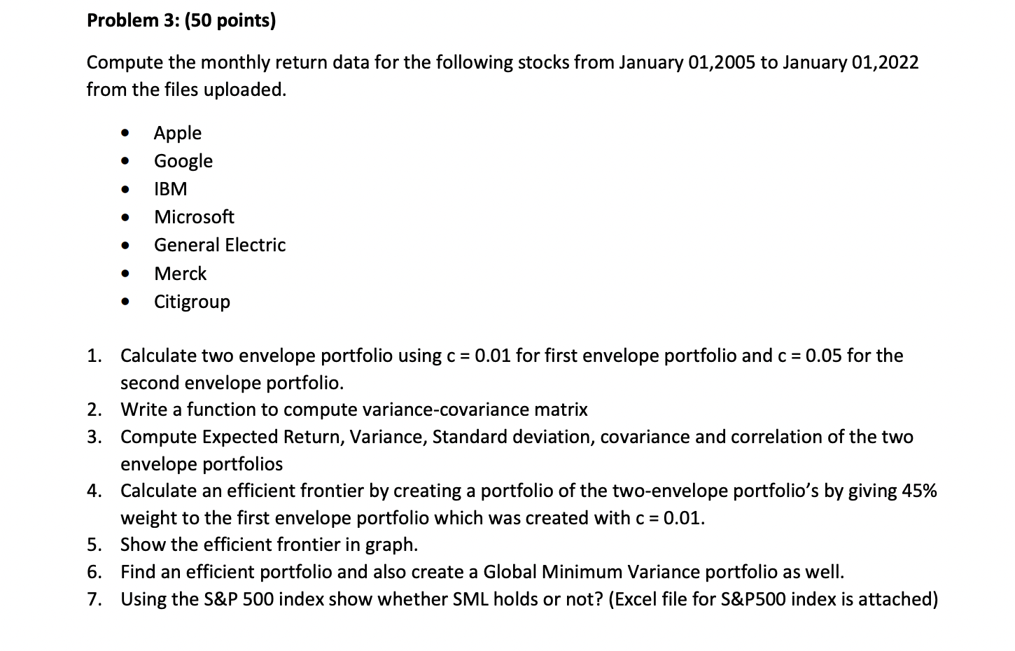 Compute the monthly return data for the following | Chegg.com