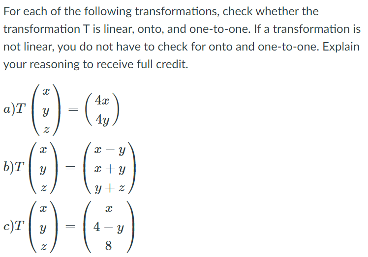 Solved For each of the following transformations, check | Chegg.com