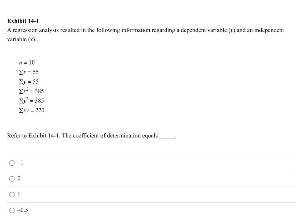 Solved Exhibit 14-1 A regression analysis resulted in the | Chegg.com