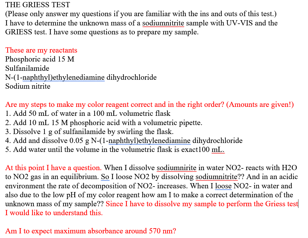 Solved THE GRIESS TEST (Please only answer my questions if | Chegg.com