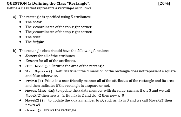 Solved 20 Question 1 Defining The Class “rectangle 