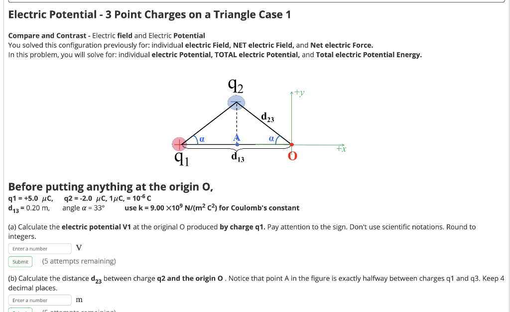 Solved Electric Potential - 3 Point Charges on a Triangle | Chegg.com