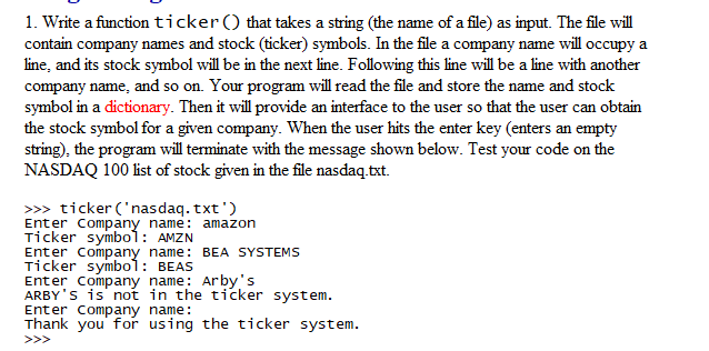Solved 1. Write a function ticker that takes a string (the | Chegg.com