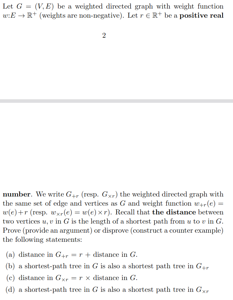 Solved Let G = (V, E) be a weighted directed graph with | Chegg.com