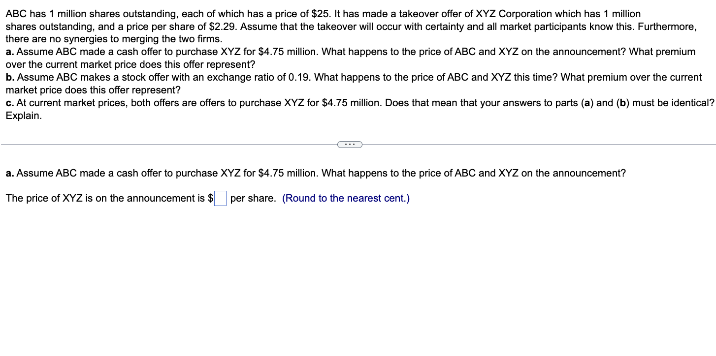 Solved \\( A B C \\) has 1 million shares outstanding, each | Chegg.com