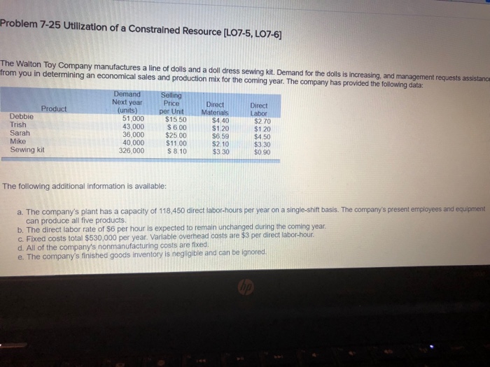 Solved Problem 7-25 Utilization of a Constrained Resource | Chegg.com